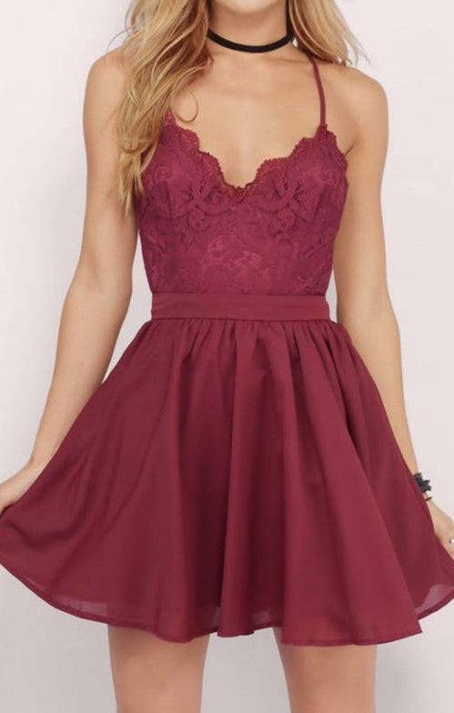 Short Lace Backless Prom Homecoming Dress | Flosluna – FlosLuna